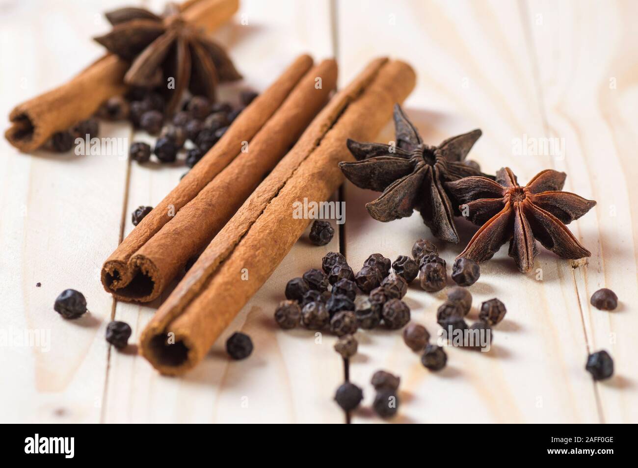 Spices and herbs. Food and cuisine ingredients. Cinnamon sticks, anise ...
