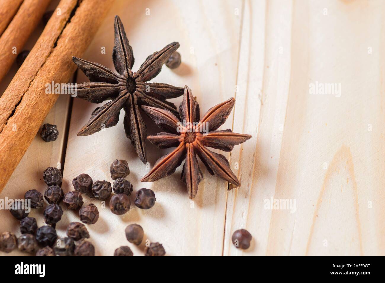 Spices and herbs. Food and cuisine ingredients. Cinnamon sticks, anise ...