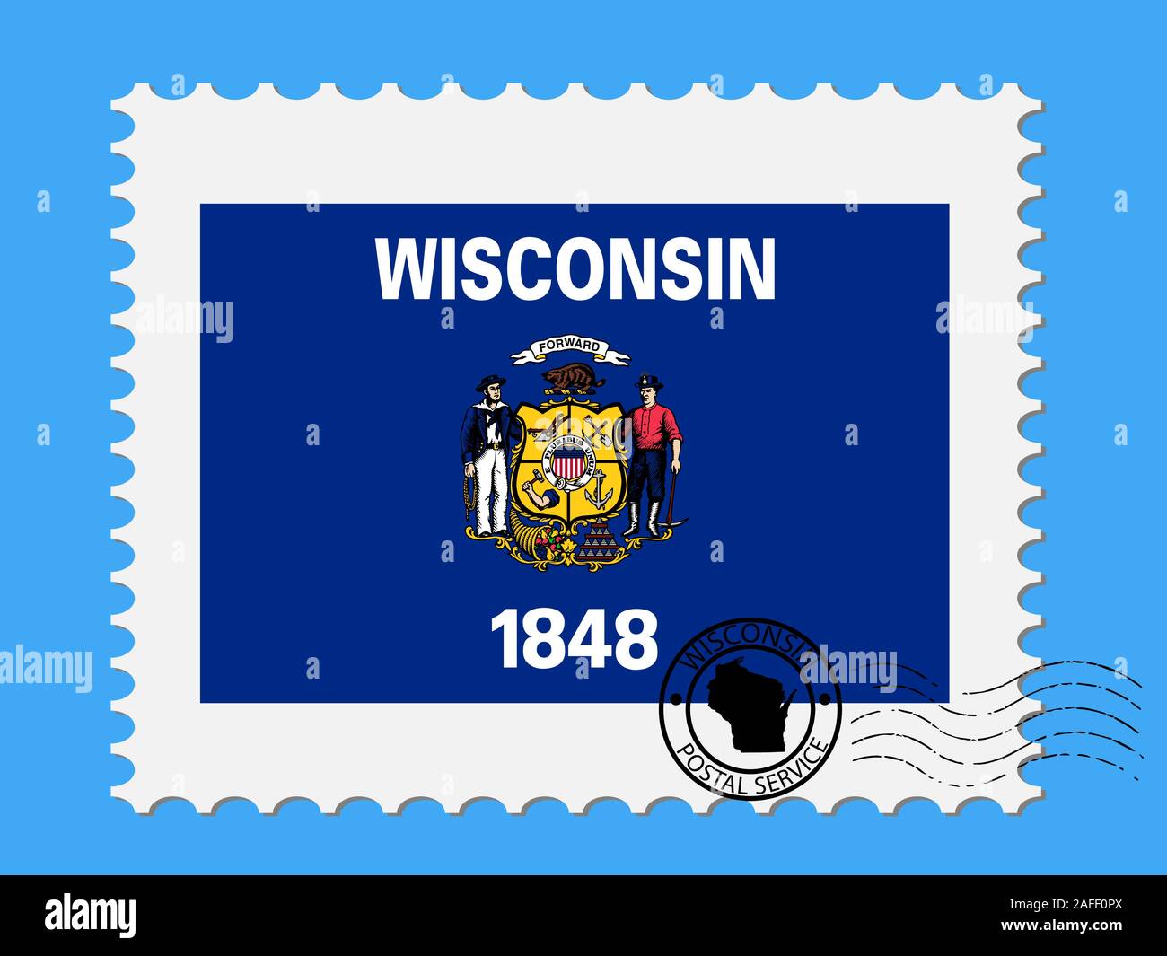 U.S. state of Wisconsin Flag with Postage Stamp Vector illustration Eps ...