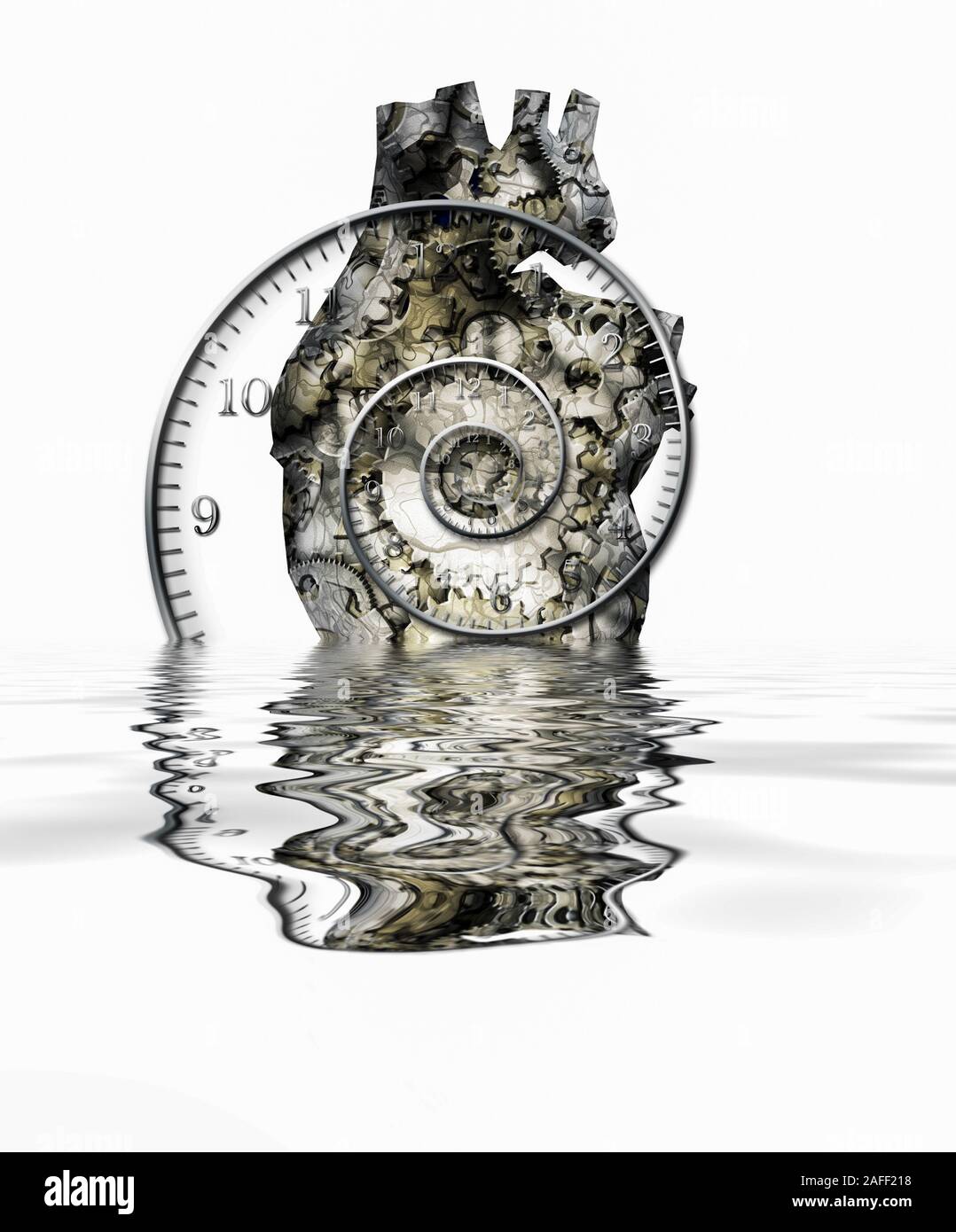 Human heart. Gears and time spiral Stock Photo - Alamy