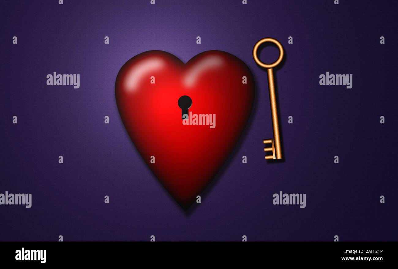 Heart with keyhole. Golden key Stock Photo - Alamy