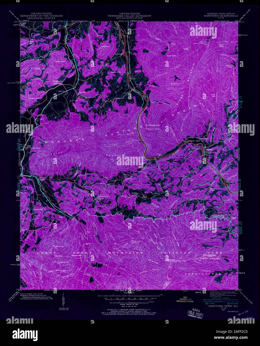 USGS TOPO Map North Carolina TN Hartford 147652 1940 24000 Inverted ...