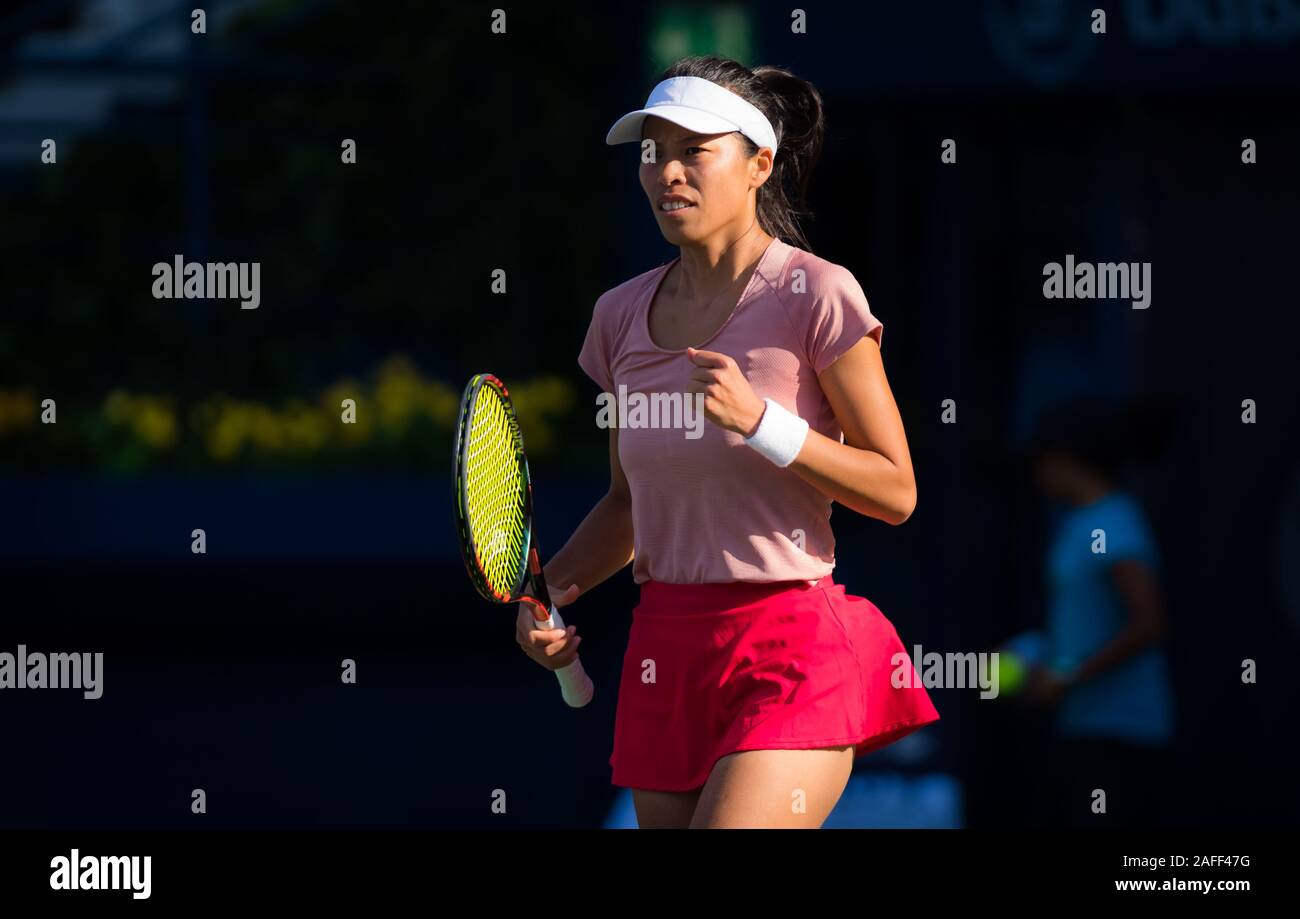 Su-Wei Hsieh of Chinese Taipeh in action during her quarter-final match at the 2019 Dubai Duty ...
