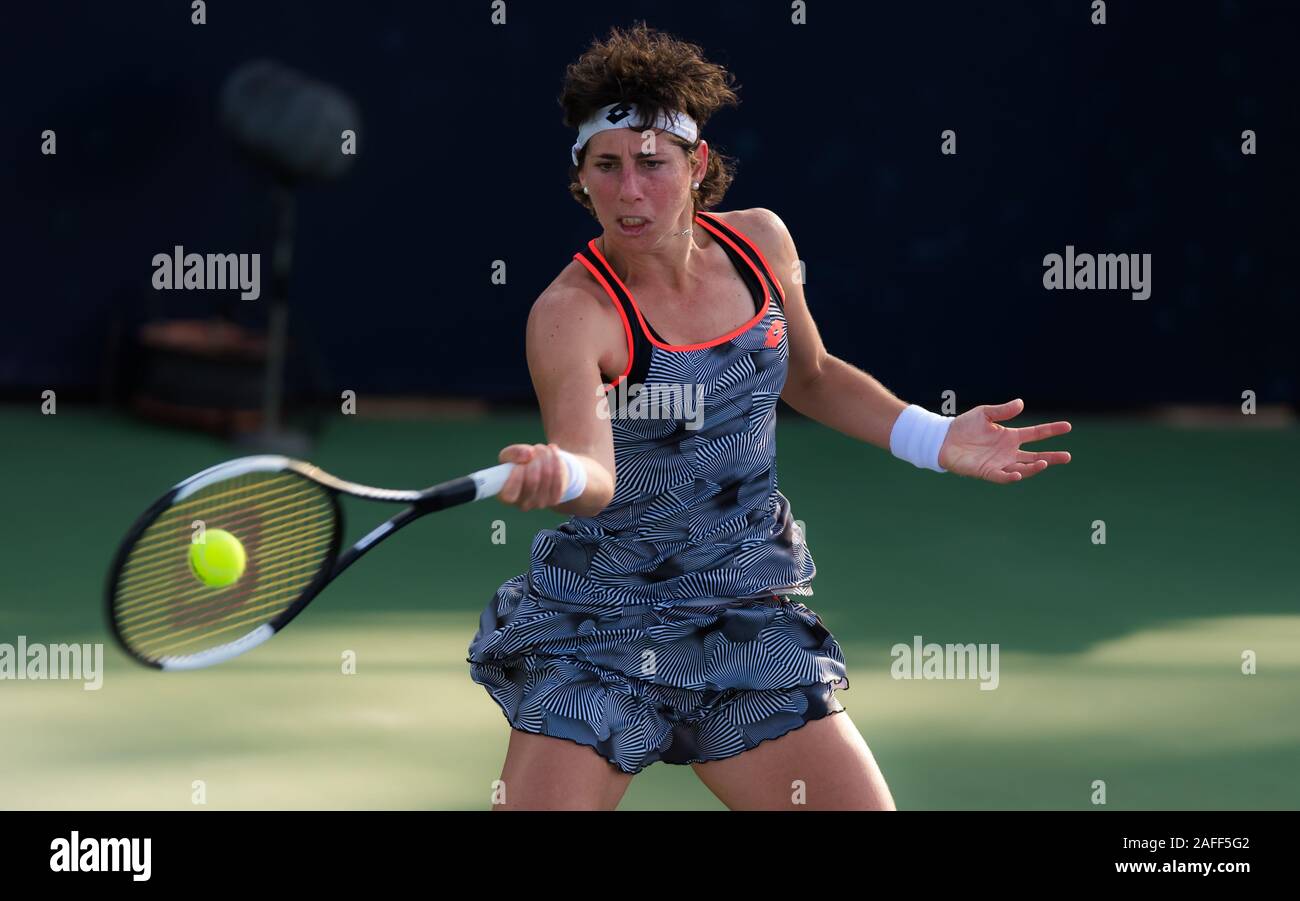 Carla Suarez Navarro of Spain in action during her first-round match at ...