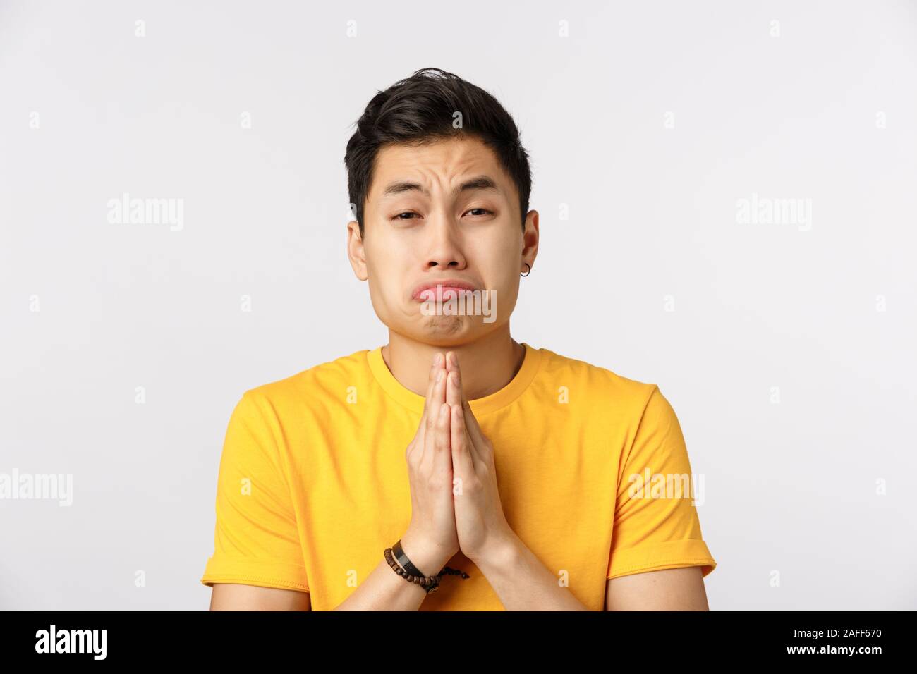 Clingy friend begging for favour with silly puppy look and pouting ...