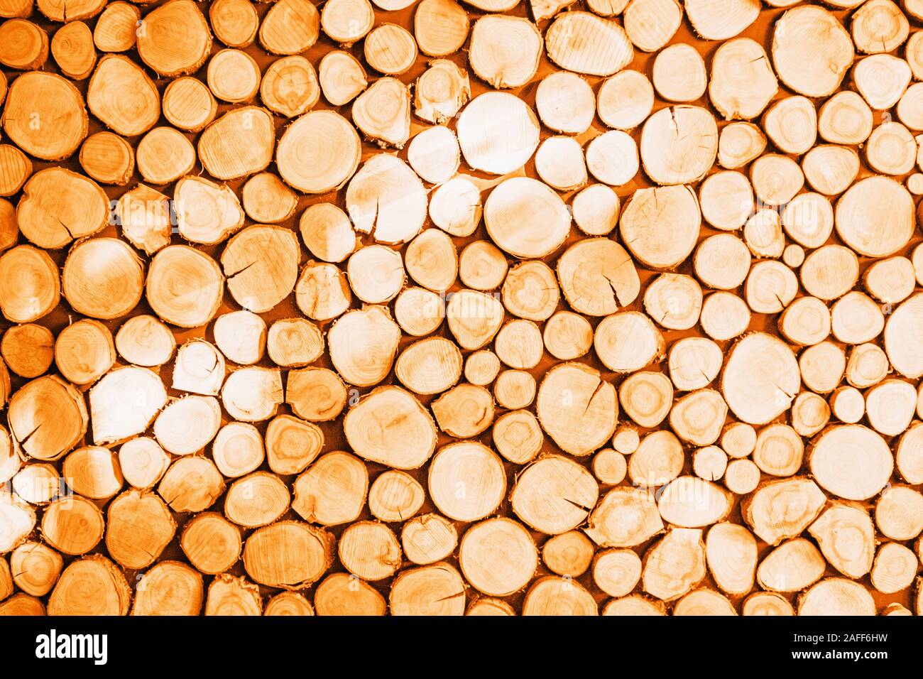 Sunny orange color round pattern wooden texture background Stock Photo ...