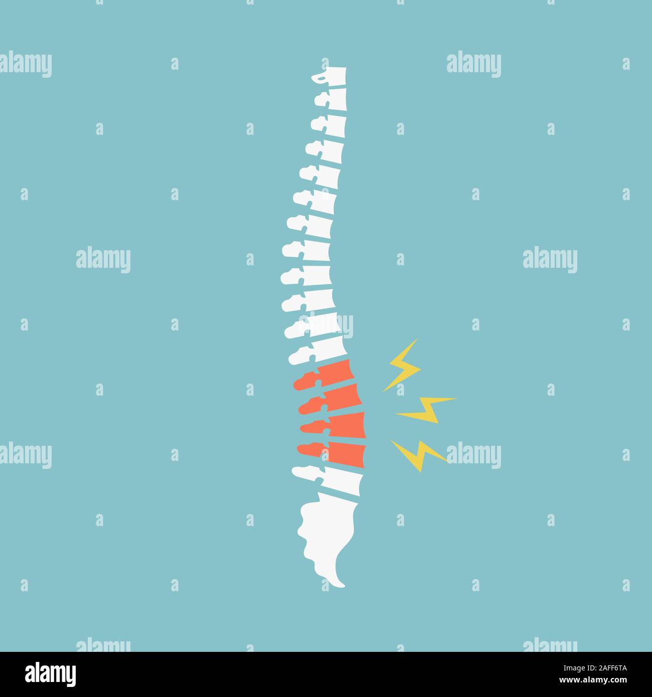 Backache. Back pain vector icon illustration isolated on blue ...