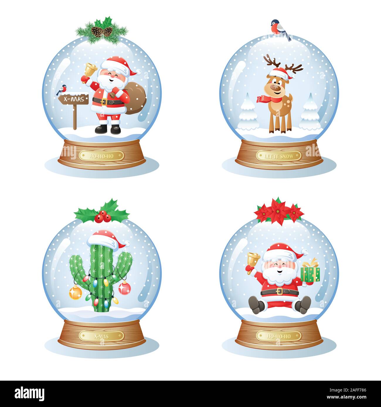 Set of Christmas snow globes with different Christmas scenes inside ...