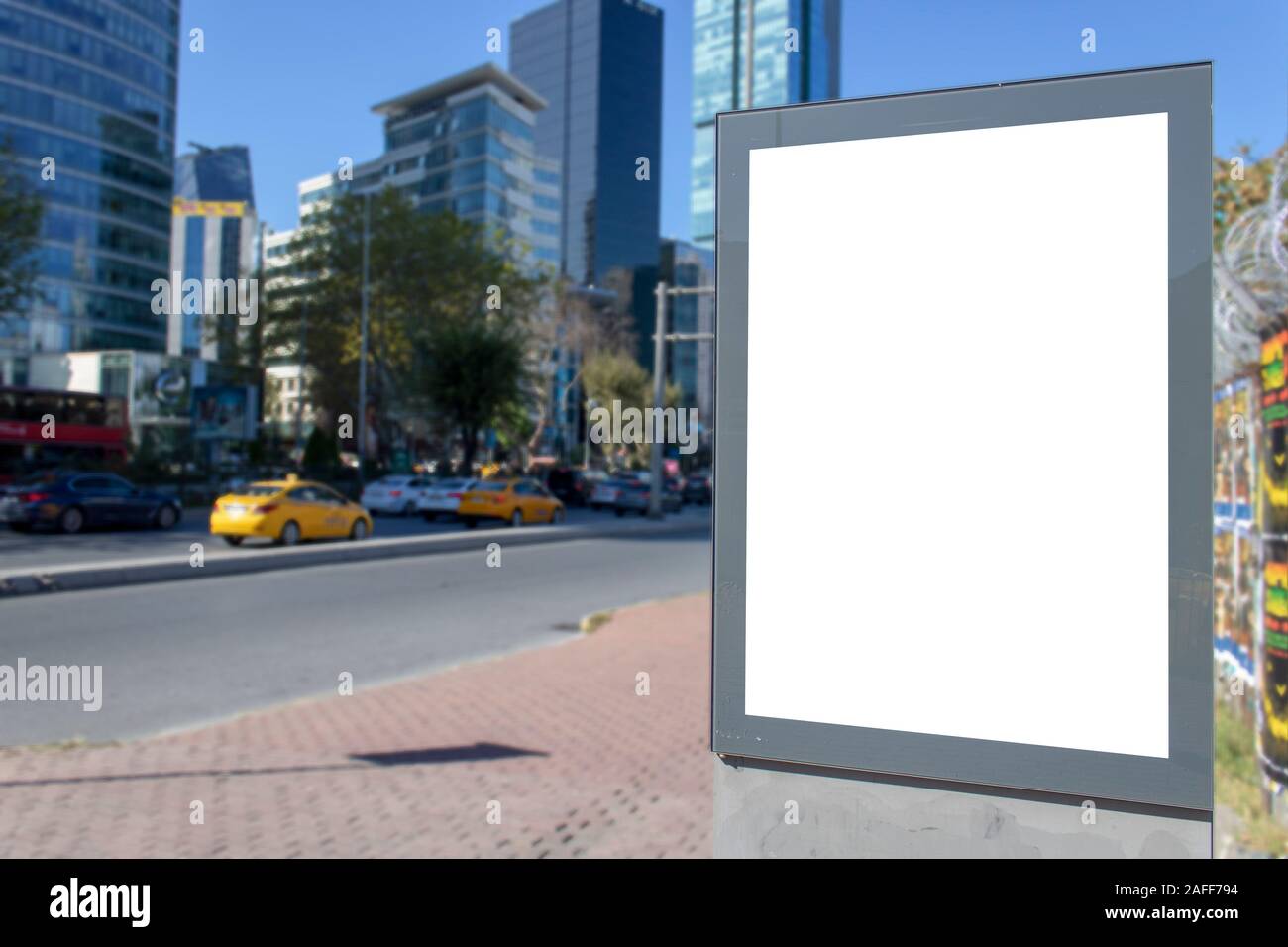 Close-up advertising sign. In white background. Photographed on a ...