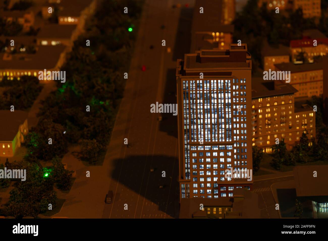 Moscow, Russia - JULY 2019: VDNKh, Moscow City scale model, night time ...