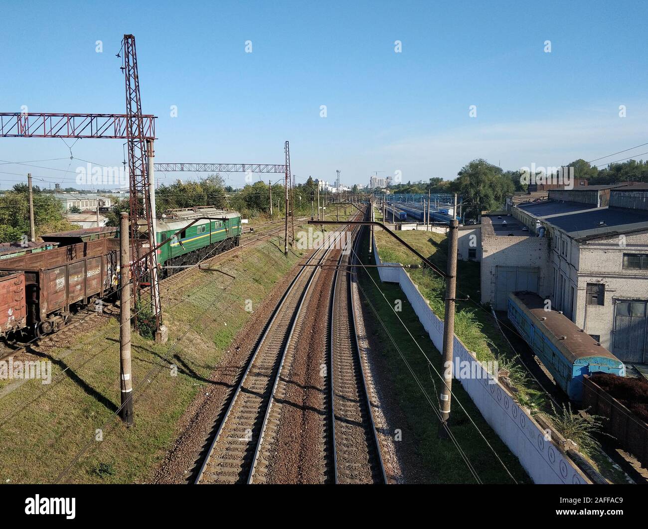 Railway. Freight wagons carrying different loads. Heavy industry ...