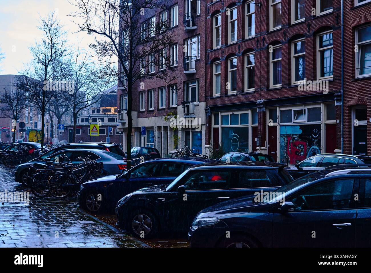Amsterdam East side neighbourhoods (Oost/Oosterparkbuurt) on a rainy ...