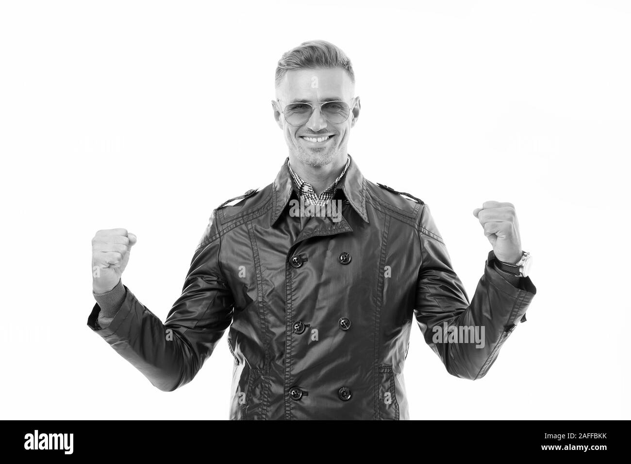 Confident and powerful. Confident man isolated on white. Happy guy ...