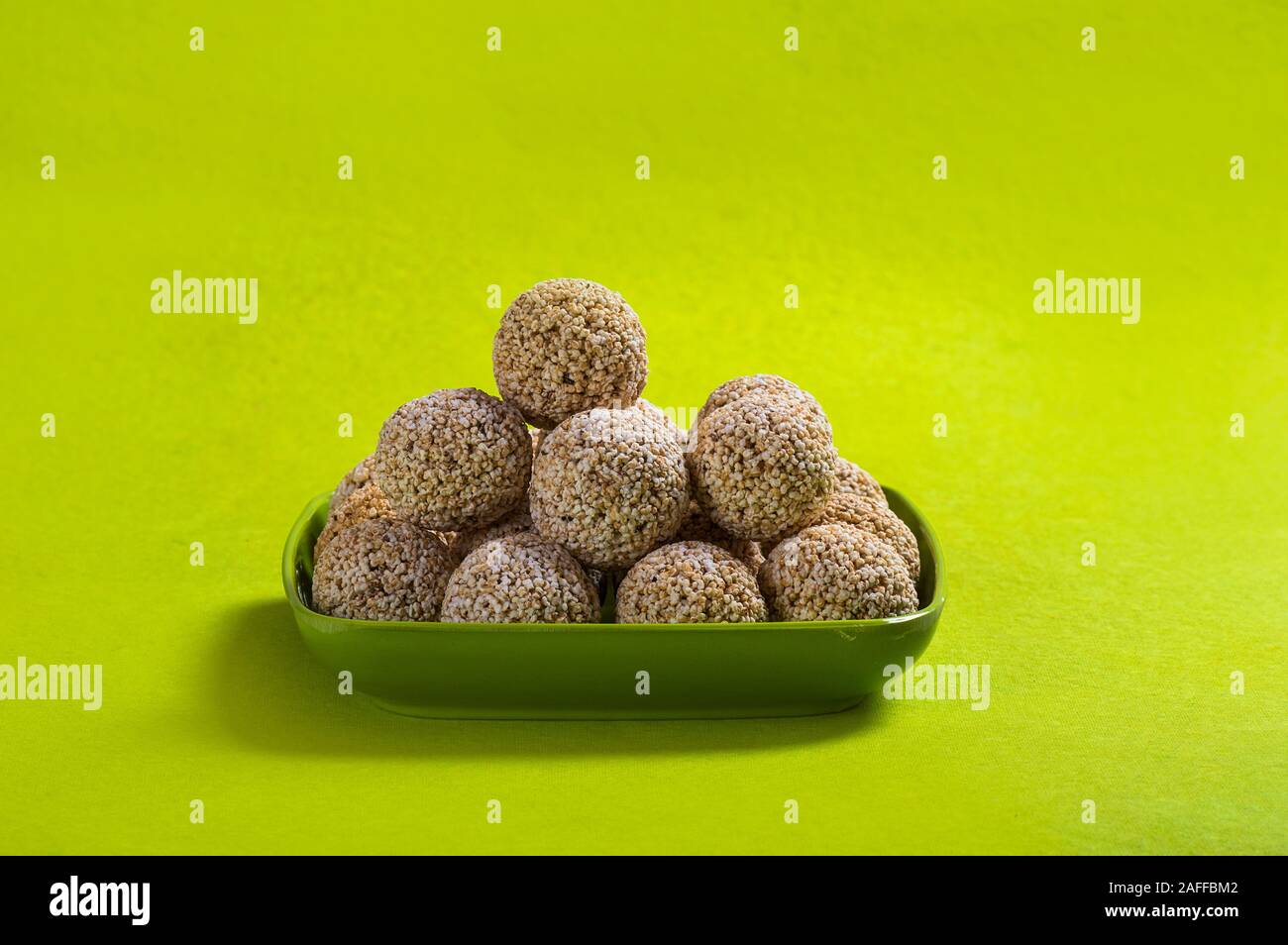 Amaranth or Rajgira laddu, Cholai ke laddo in green plate on green ...