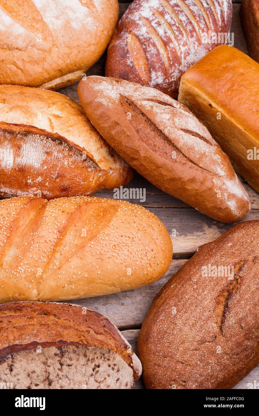 Healthy bread pile, top view Stock Photo - Alamy