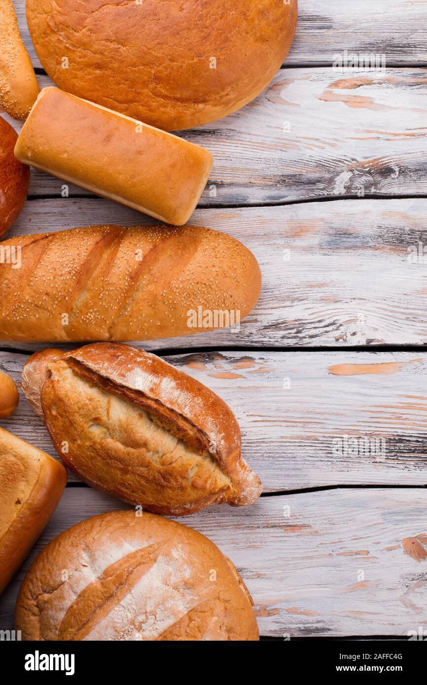 Different types of bread, top view Stock Photo - Alamy