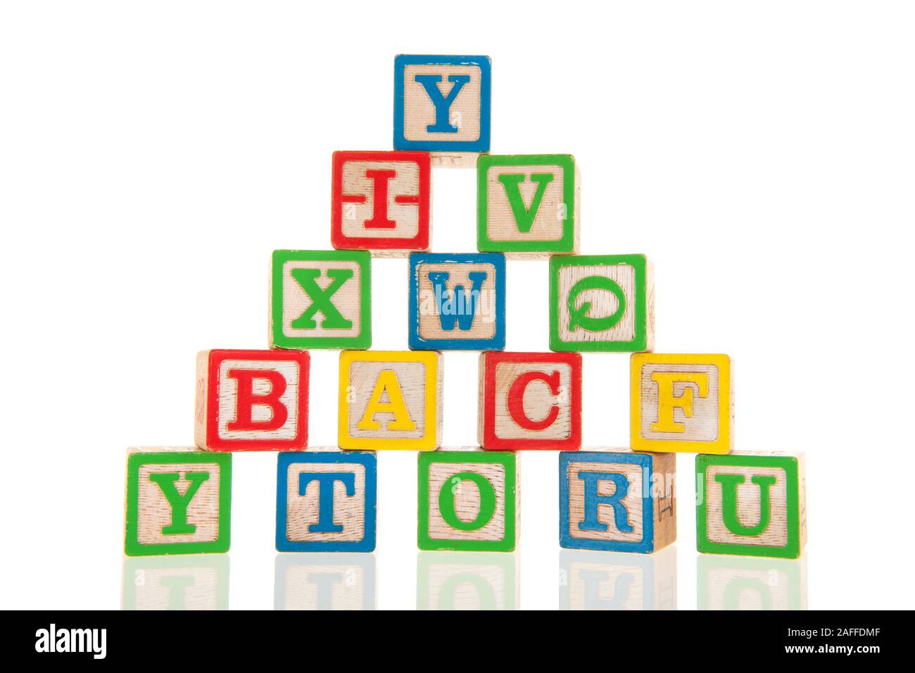 Colorful educational wooden toy blocks with alphabet Stock Photo - Alamy