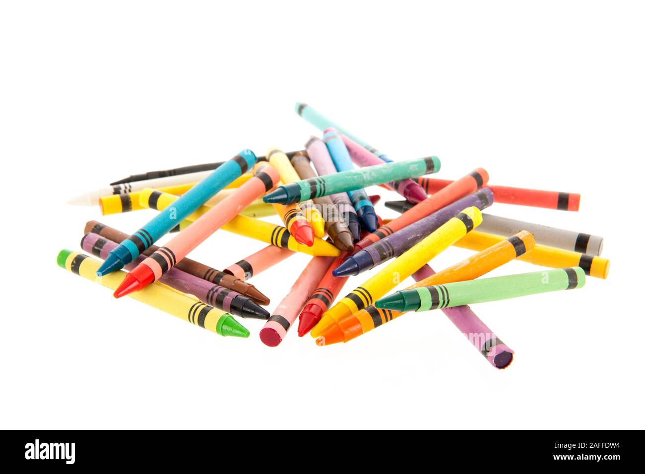 Many colorful crayons isolated over white background Stock Photo - Alamy