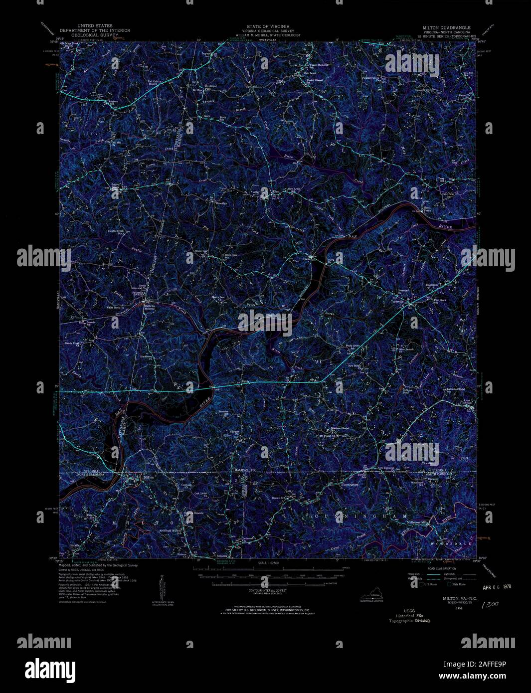 USGS TOPO Map North Carolina VA Milton 188359 1956 62500 Inverted ...