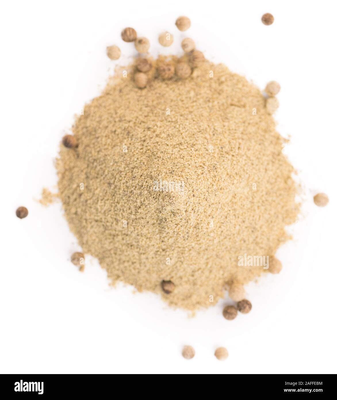 Portion of White Pepper as detailed close-up shot isolated on white ...