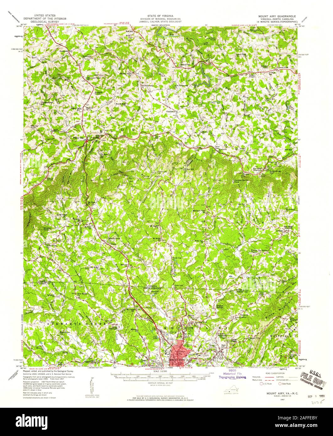 USGS TOPO Map North Carolina VA Mount Airy 188378 1957 62500 ...