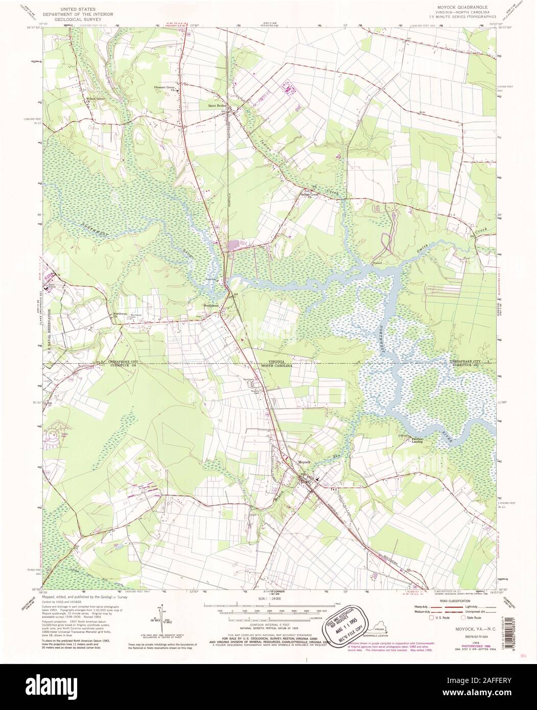 USGS TOPO Map North Carolina VA Moyock 186002 1954 24000 Restoration ...