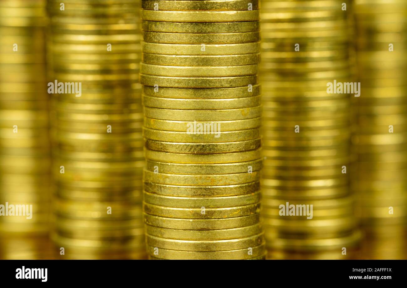Shiny stack of golden coins. Close up photo. Business concept Stock ...