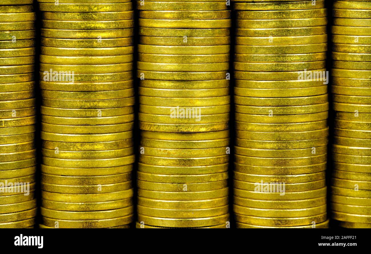 Shiny stack of golden coins. Close up photo. Business concept Stock ...