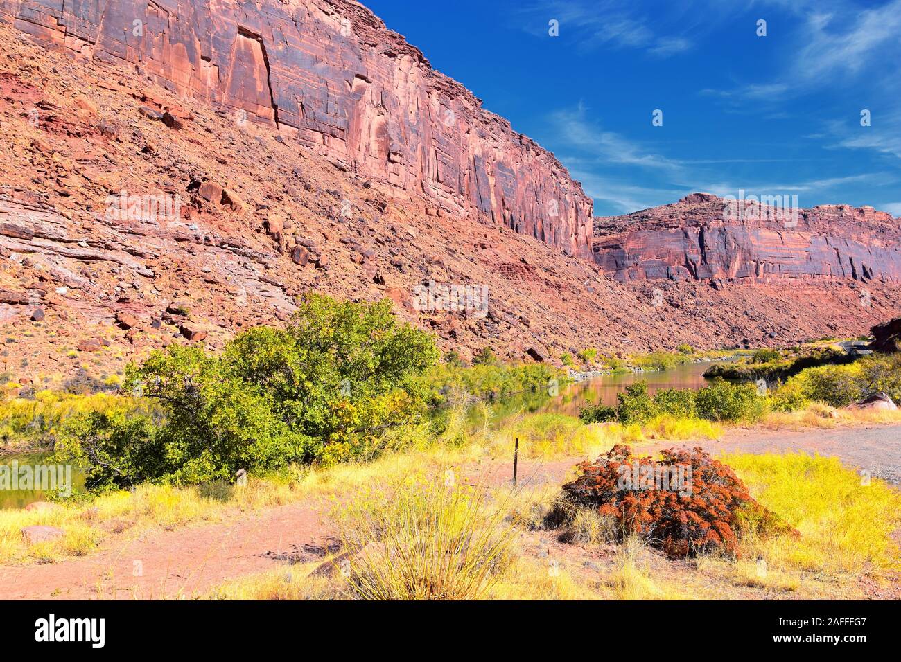 Moab Panorama views of Colorado River Highway UT 128 in Utah around Hal ...