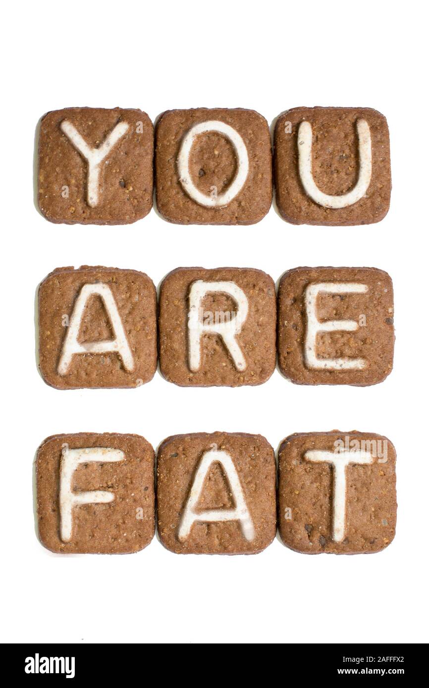 White letters on a chocolate cookie. The inscription diet concept "you ...