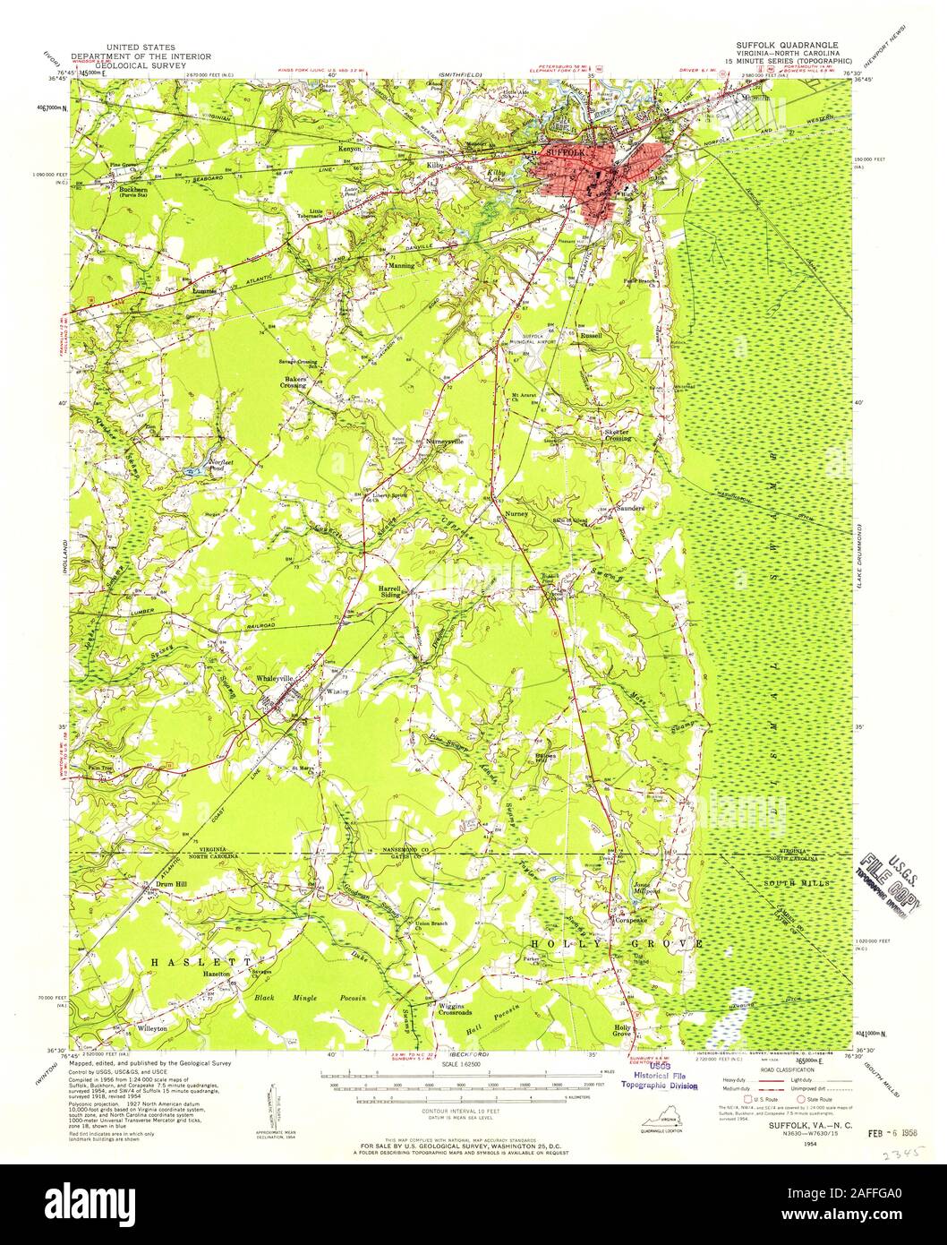 USGS TOPO Map North Carolina VA Suffolk 188629 1954 62500 Restoration ...