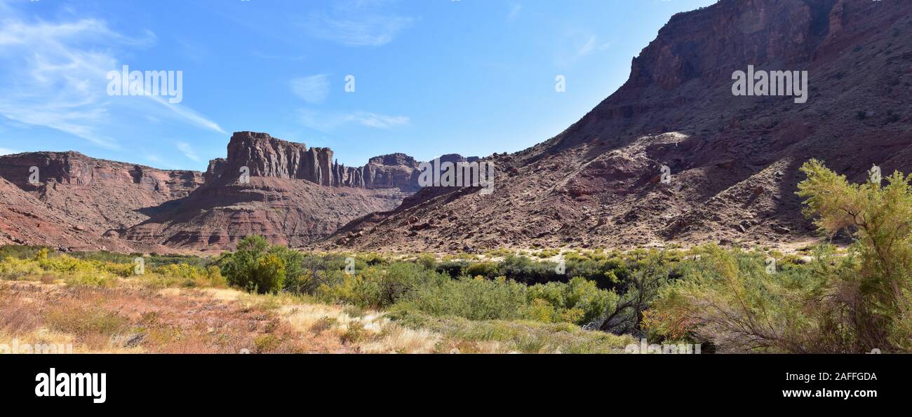 Moab Panorama views of Colorado River Highway UT 128 in Utah around Hal ...