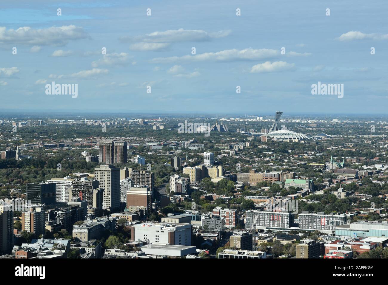 View of the Montreal Skyline as seen from above, Montreal, Quebec ...
