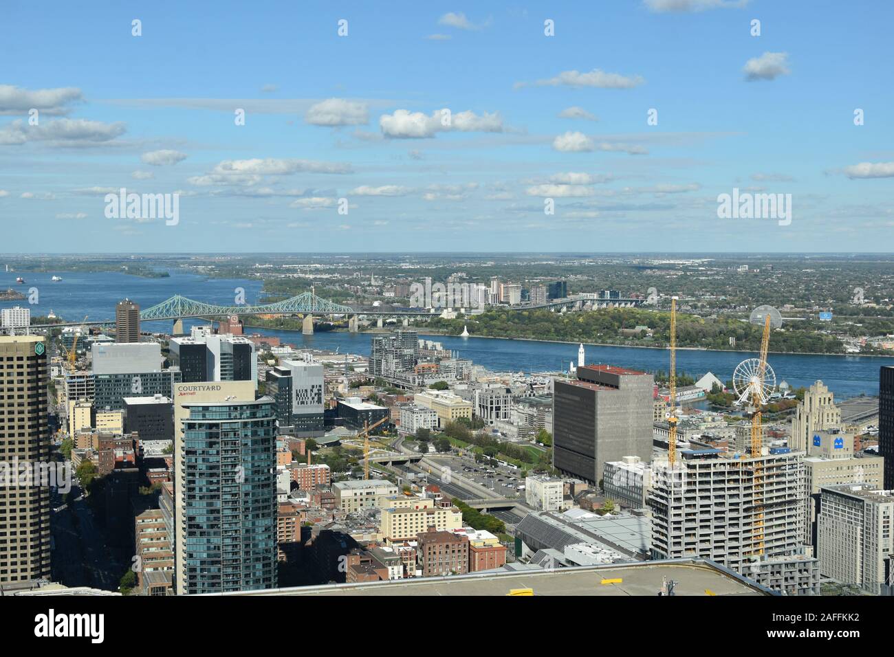 View of the Montreal Skyline as seen from above, Montreal, Quebec ...