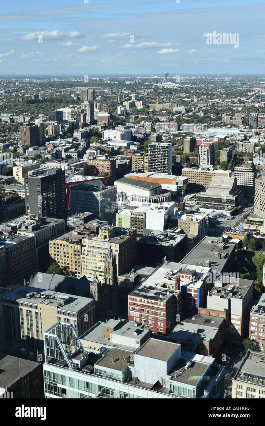 View of the Montreal Skyline as seen from above, Montreal, Quebec ...