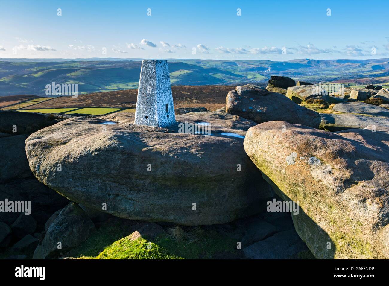 The trig point at the southern end of Stanage Edge, near Hathersage ...
