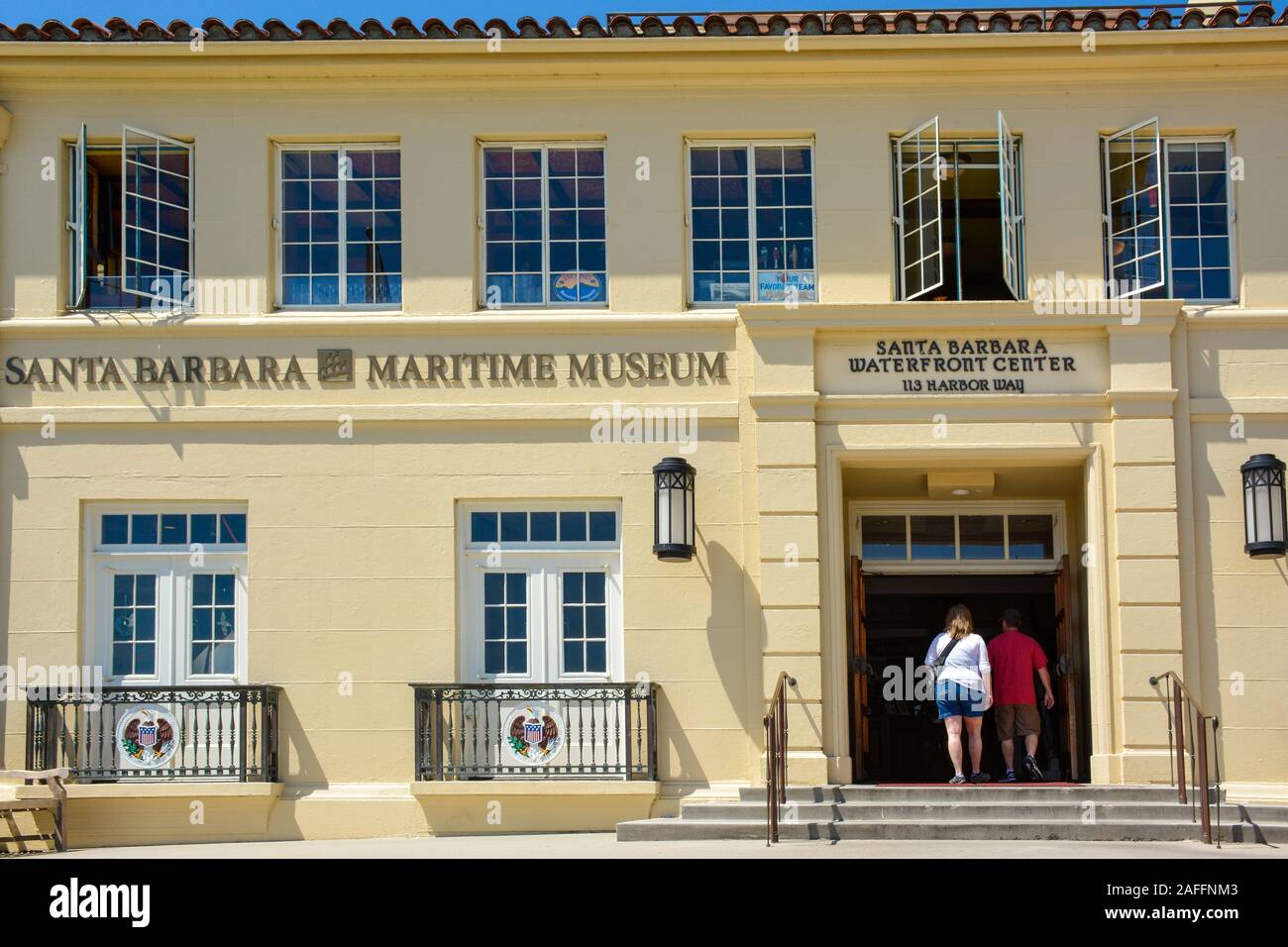 Tourists entering the Santa Barbara maritime Museum at the Waterfront ...