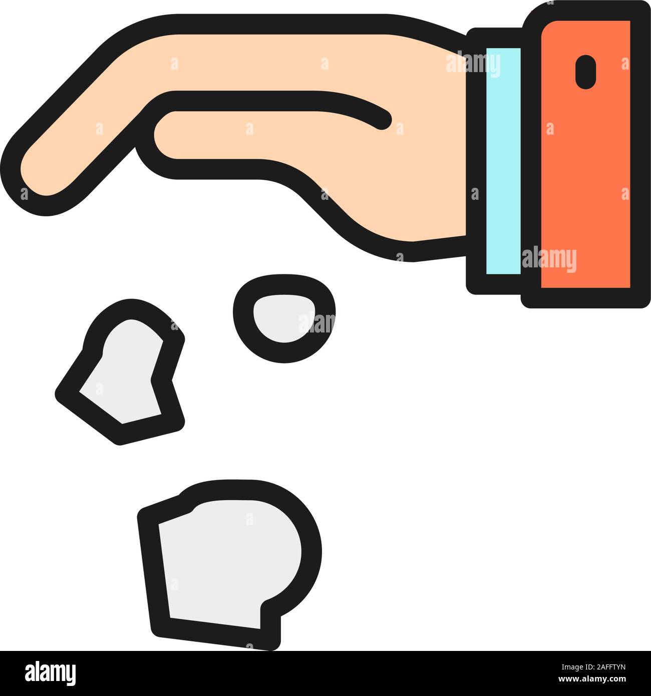 Hand throwing away garbage, crumpled paper flat color line icon Stock ...