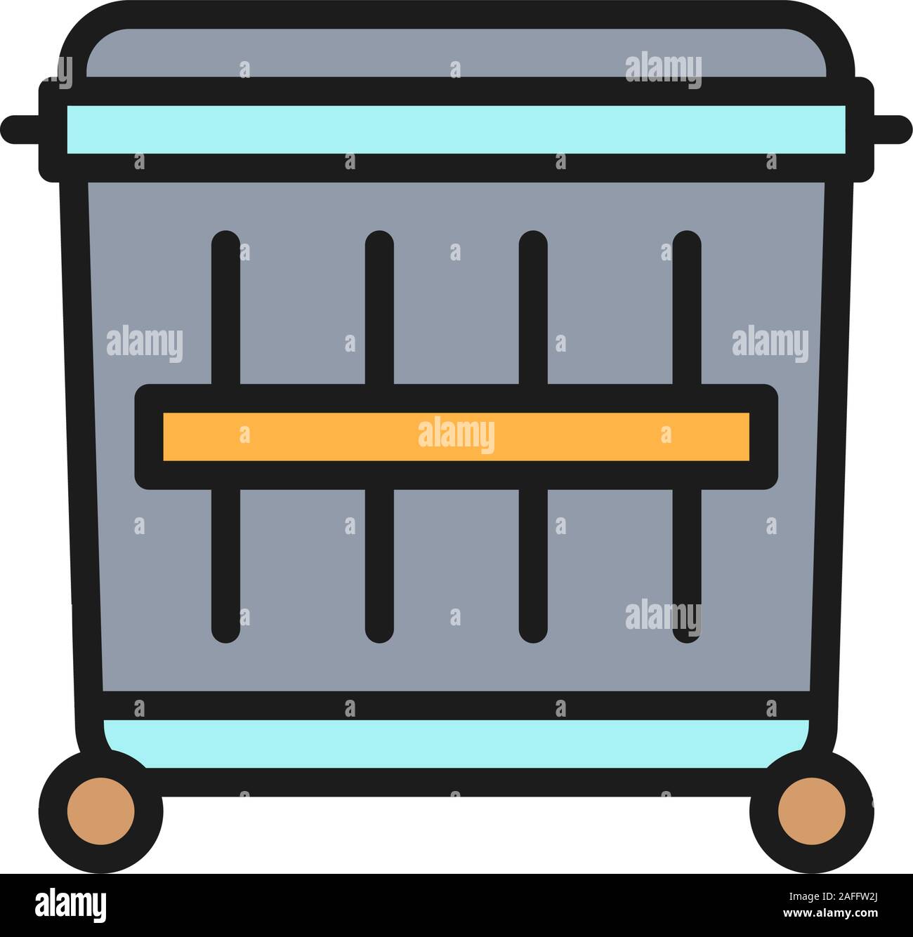 Trash can, recycling bin, dumpster, large garbage bin flat color line ...