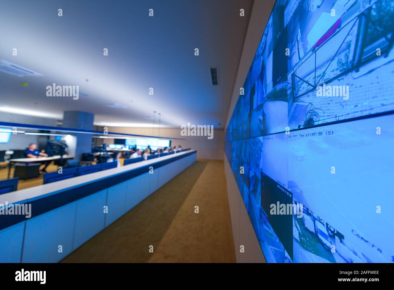 Photo of a Security data center modern offices with multiple displays ...