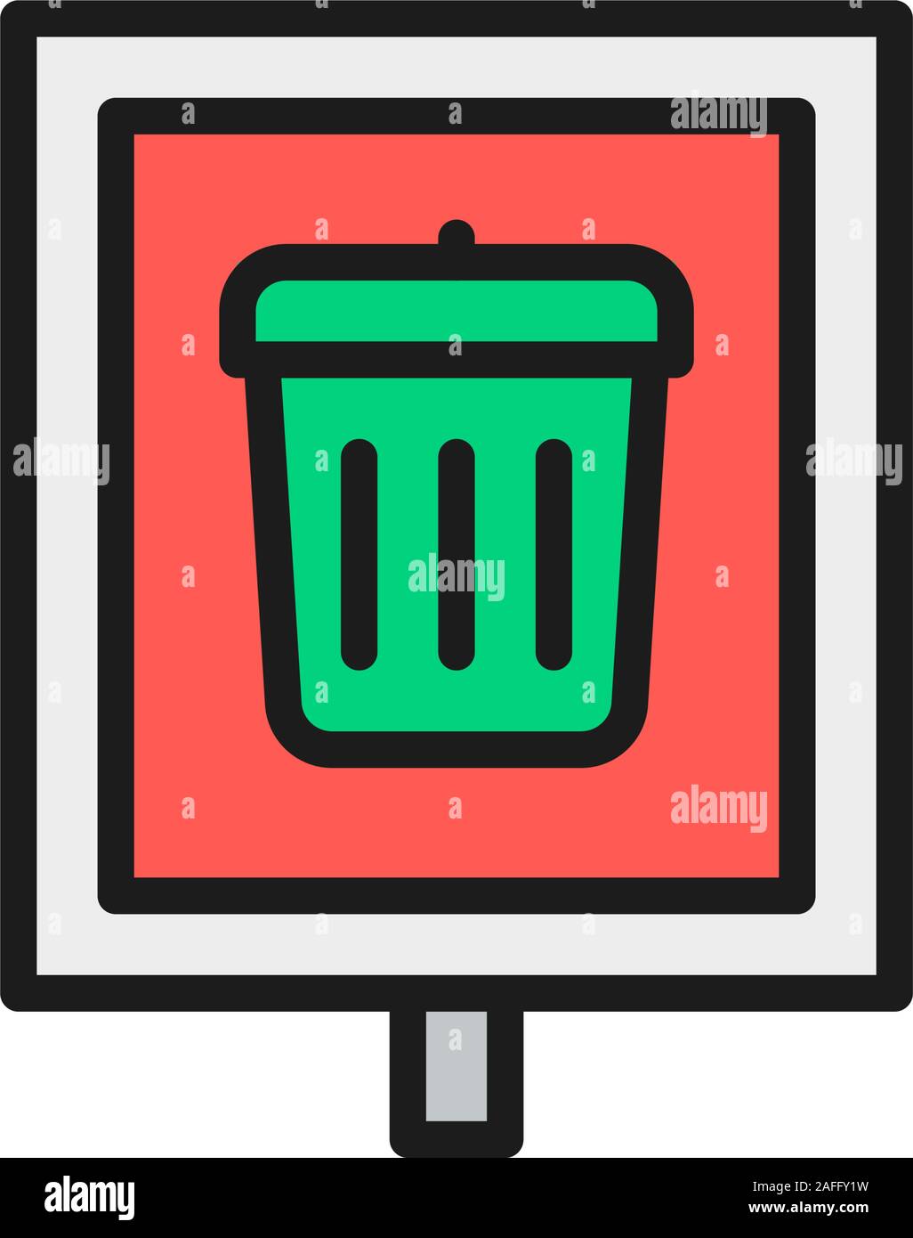 Trash can, garbage sign, waste pointer flat color line icon Stock ...