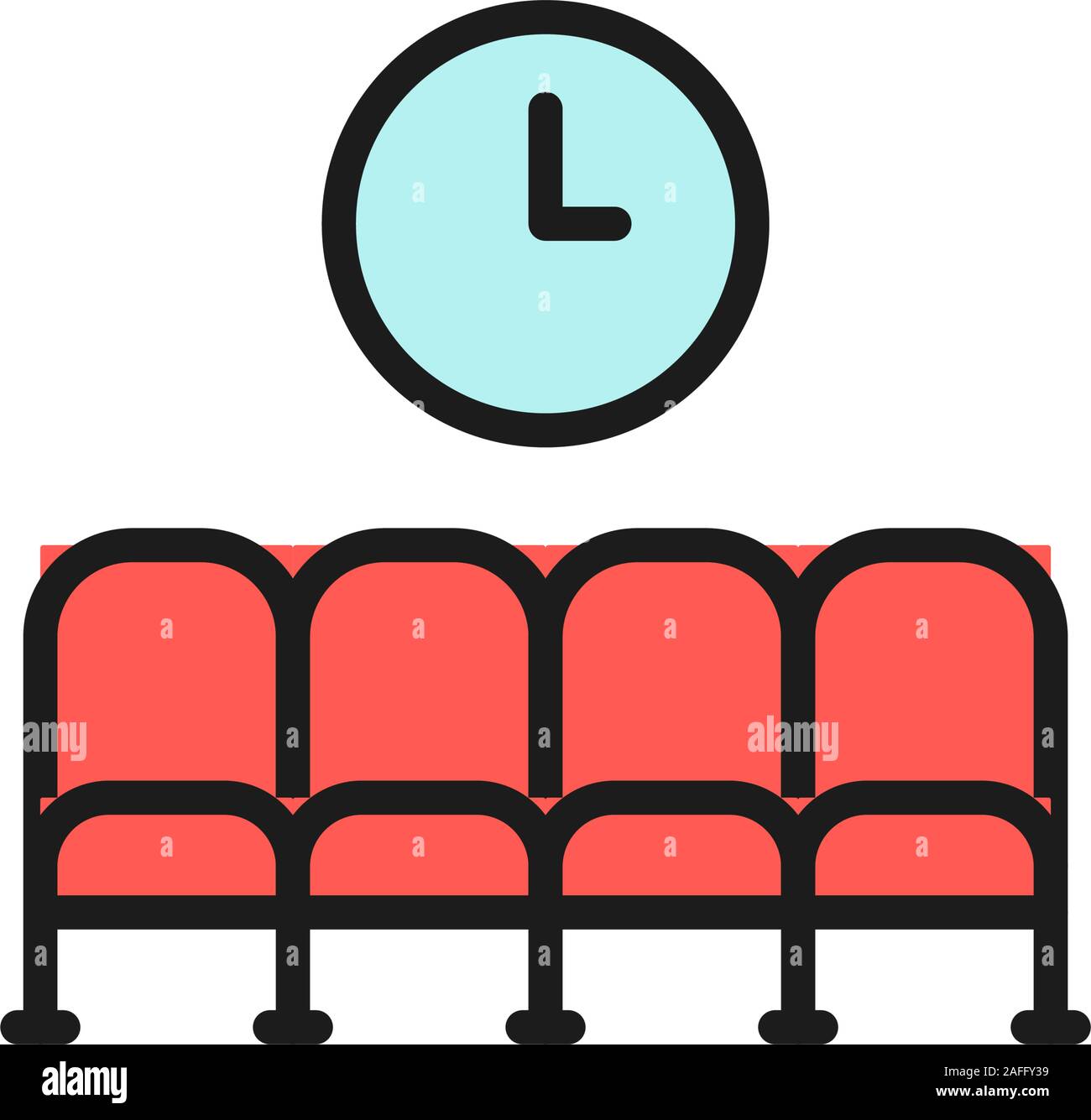 Waiting hall sign, airport seats, waiting room flat color line icon ...