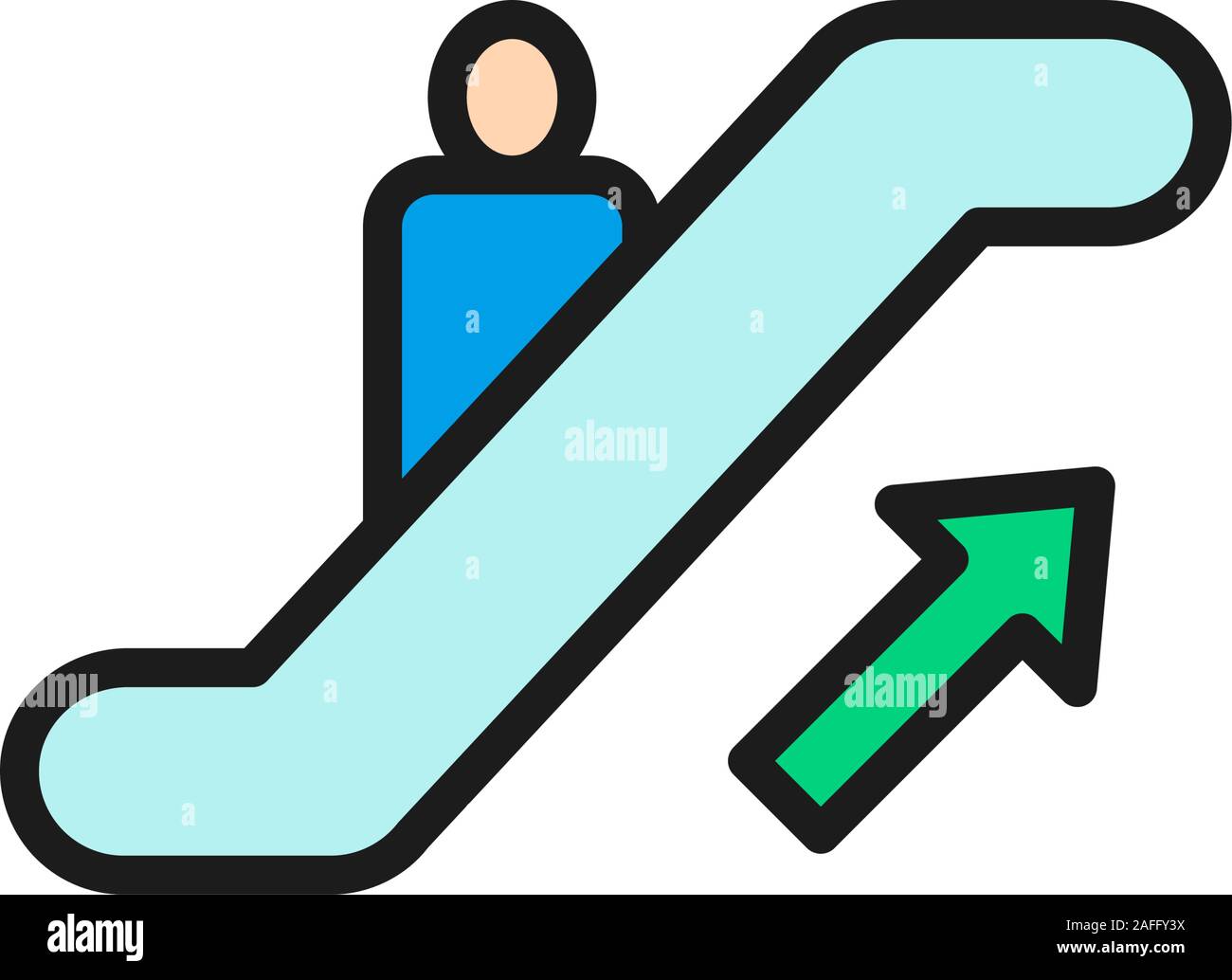 Escalator up sign flat color line icon. Isolated on white background ...