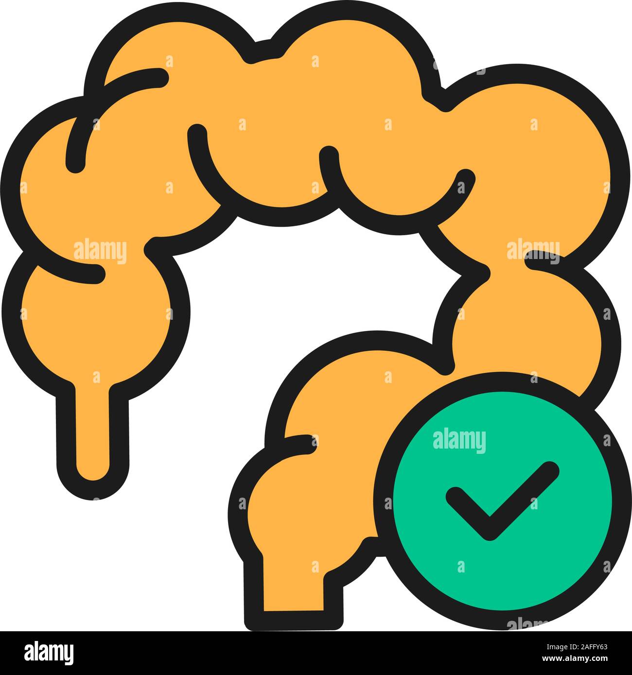 Healthy intestines, colon flat color line icon. Isolated on white ...