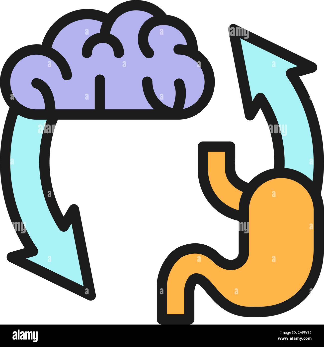 Vector brain exchange stomach, addiction flat color line icon Stock ...
