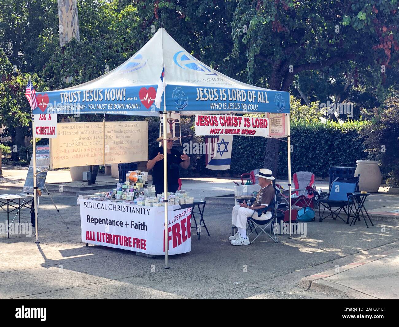 Evangelist booth in Balboa Park, San Diego. Jesus Christ Is Lord, Not a ...