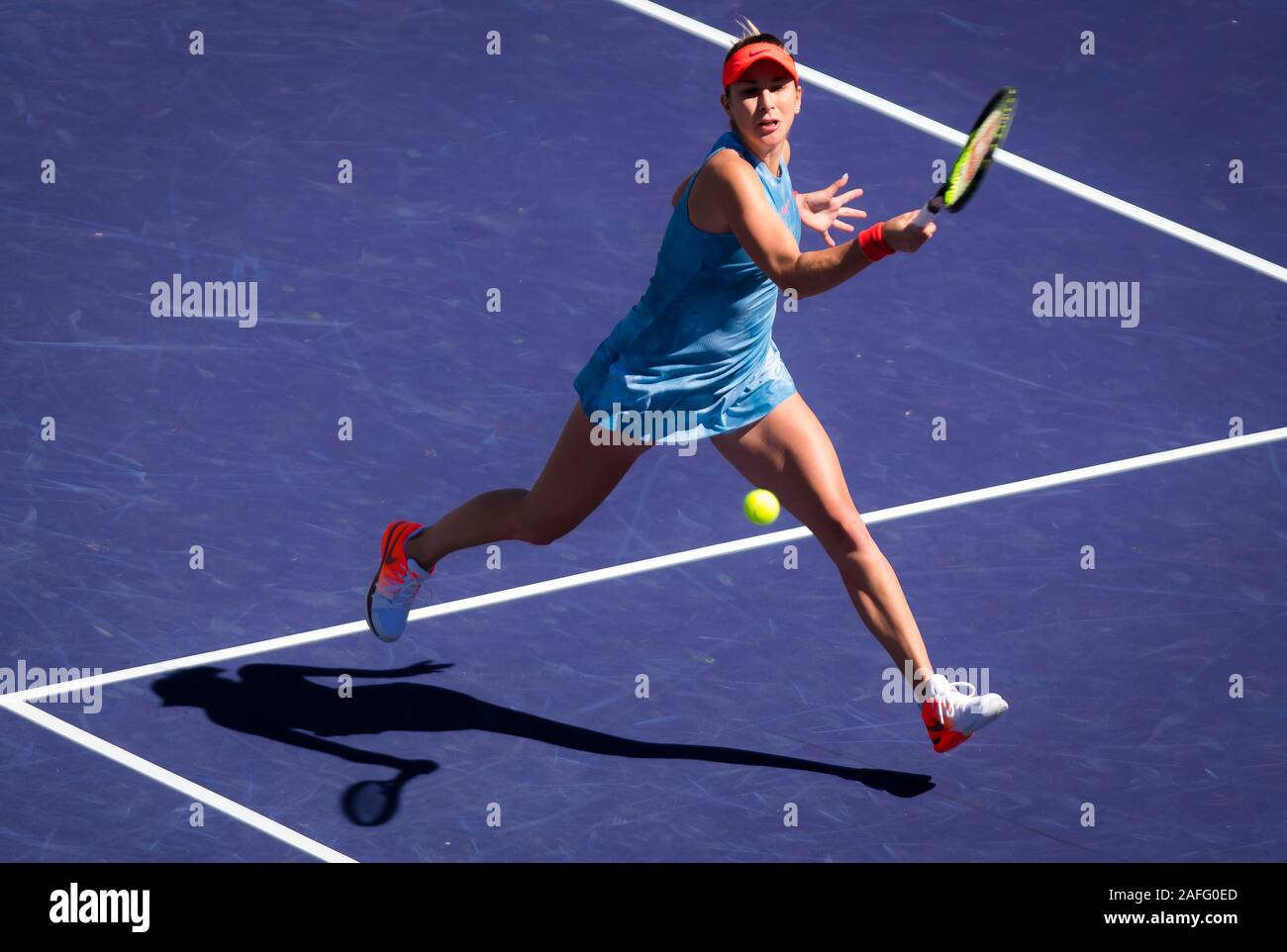 Belinda Bencic of Switzerland in action during her quarter-final match ...