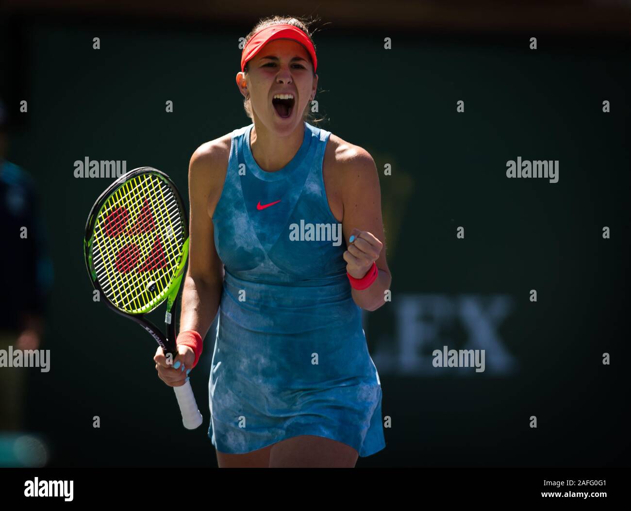 Belinda Bencic of Switzerland in action during her quarter-final match ...