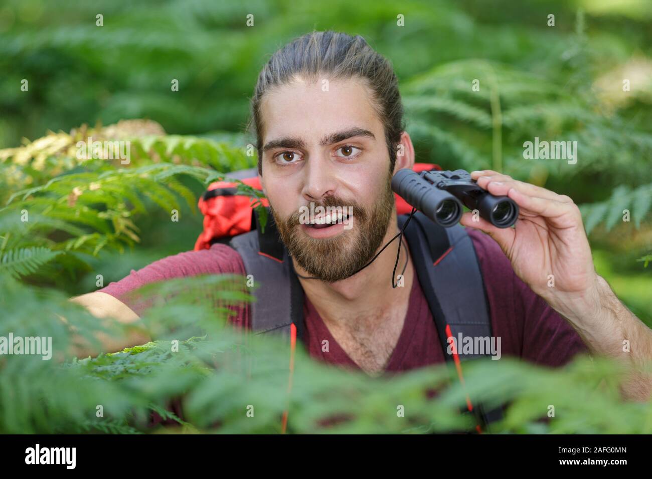man in the bushes with binoculars Stock Photo - Alamy