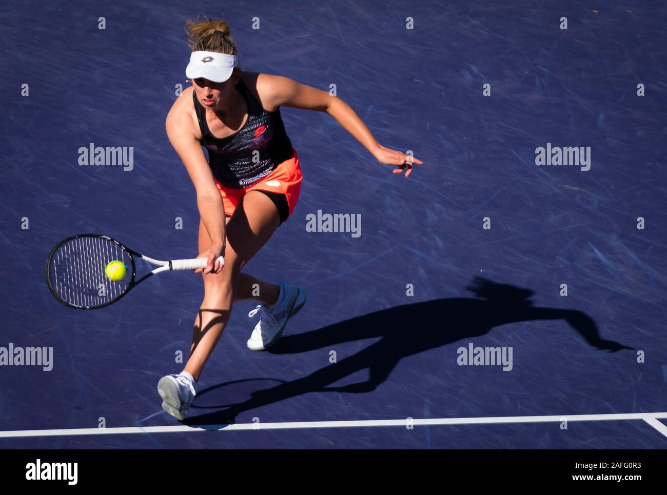 Elise Mertens of Belgium in action during the doubles semifinal of the ...